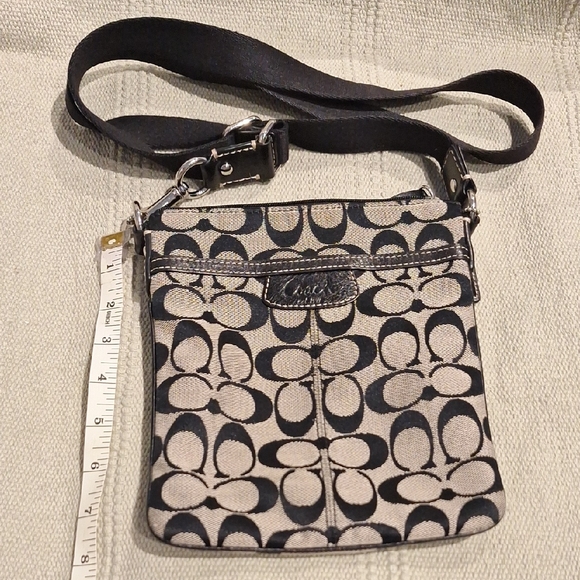 Coach | Bags | Coach Jacquard Black On Biege Crossbody Bag | Poshmark